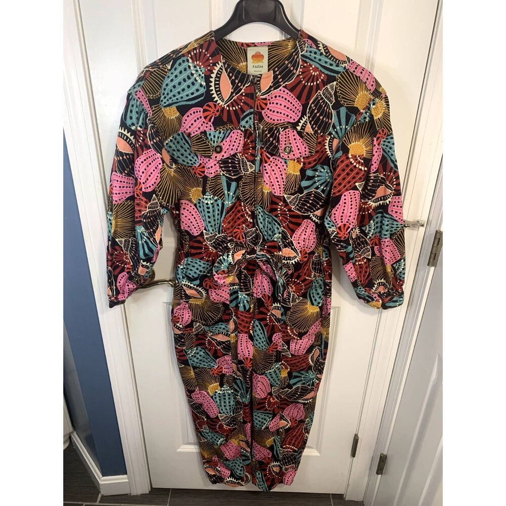 Farm Rio Shell Mix Cotton Jumpsuit Size Medium - Gem